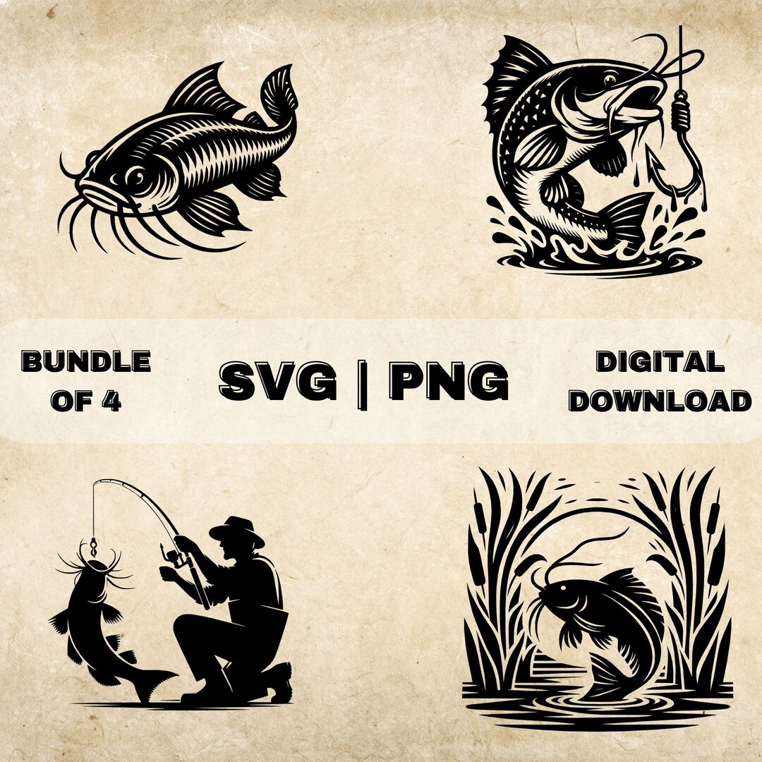 Catfish SVG Bundle, Fishing Clipart, Hand Drawn Fish Theme Vector ...