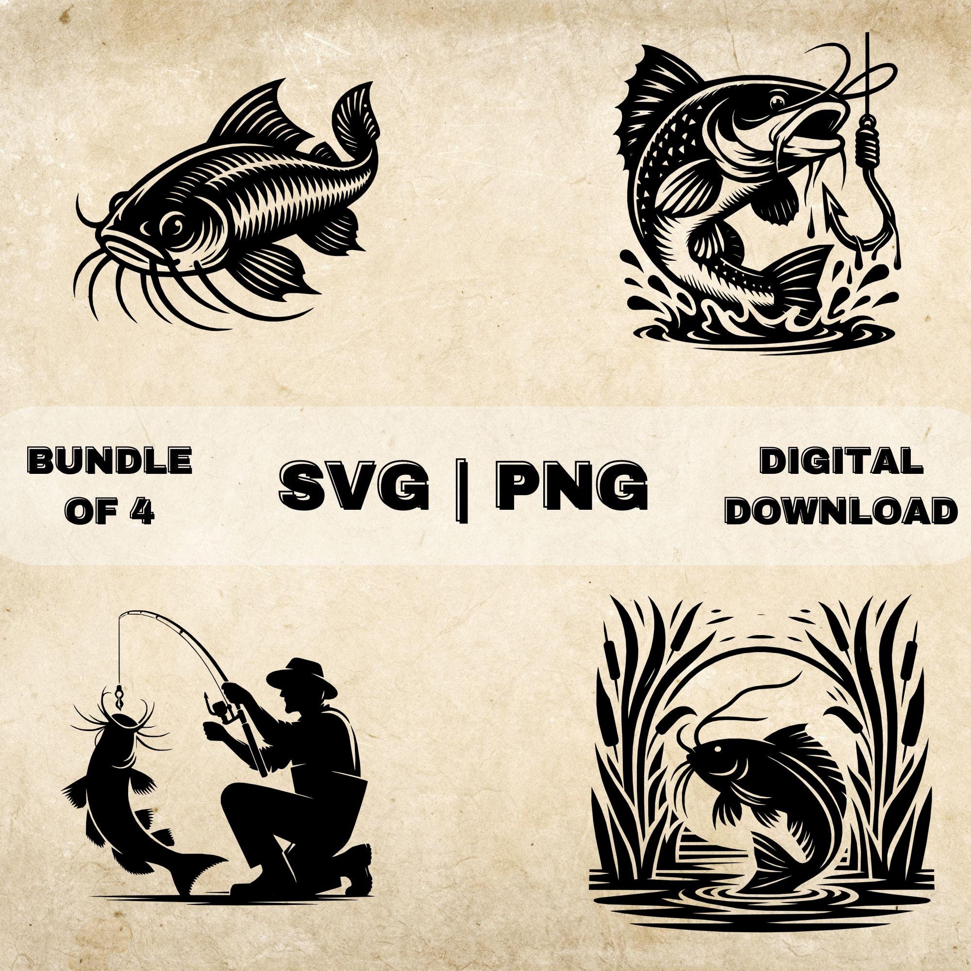 Catfish SVG Bundle, Fishing Clipart, Hand Drawn Fish Theme Vector ...