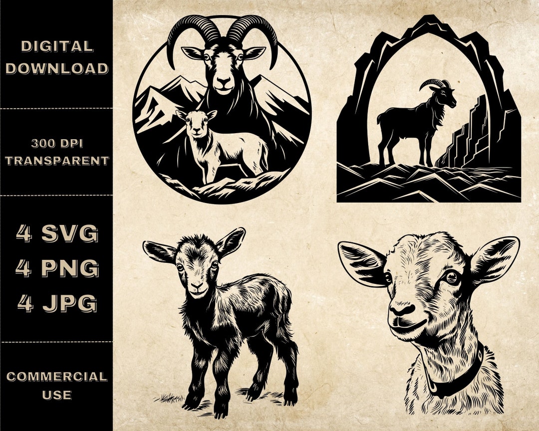 Goat SVG Bundle, PNG, Goat Clipart, Hand Drawn Cute Goat Vector ...