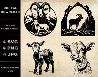 Goat SVG Bundle, PNG, Goat Clipart, Hand Drawn Goats Vector ...