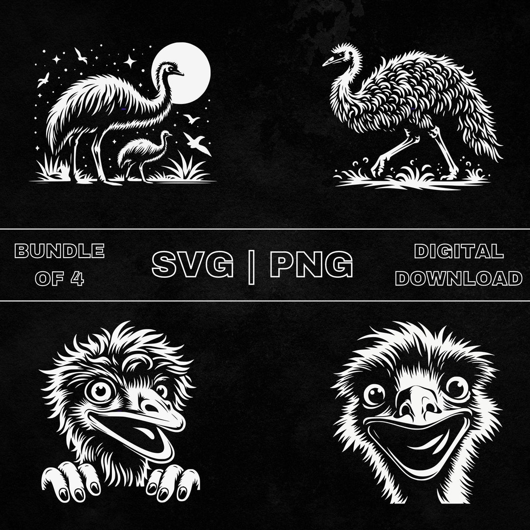 Emu SVG Bundle, Emu Head Clipart, Hand Drawn Flightless Bird Theme ...