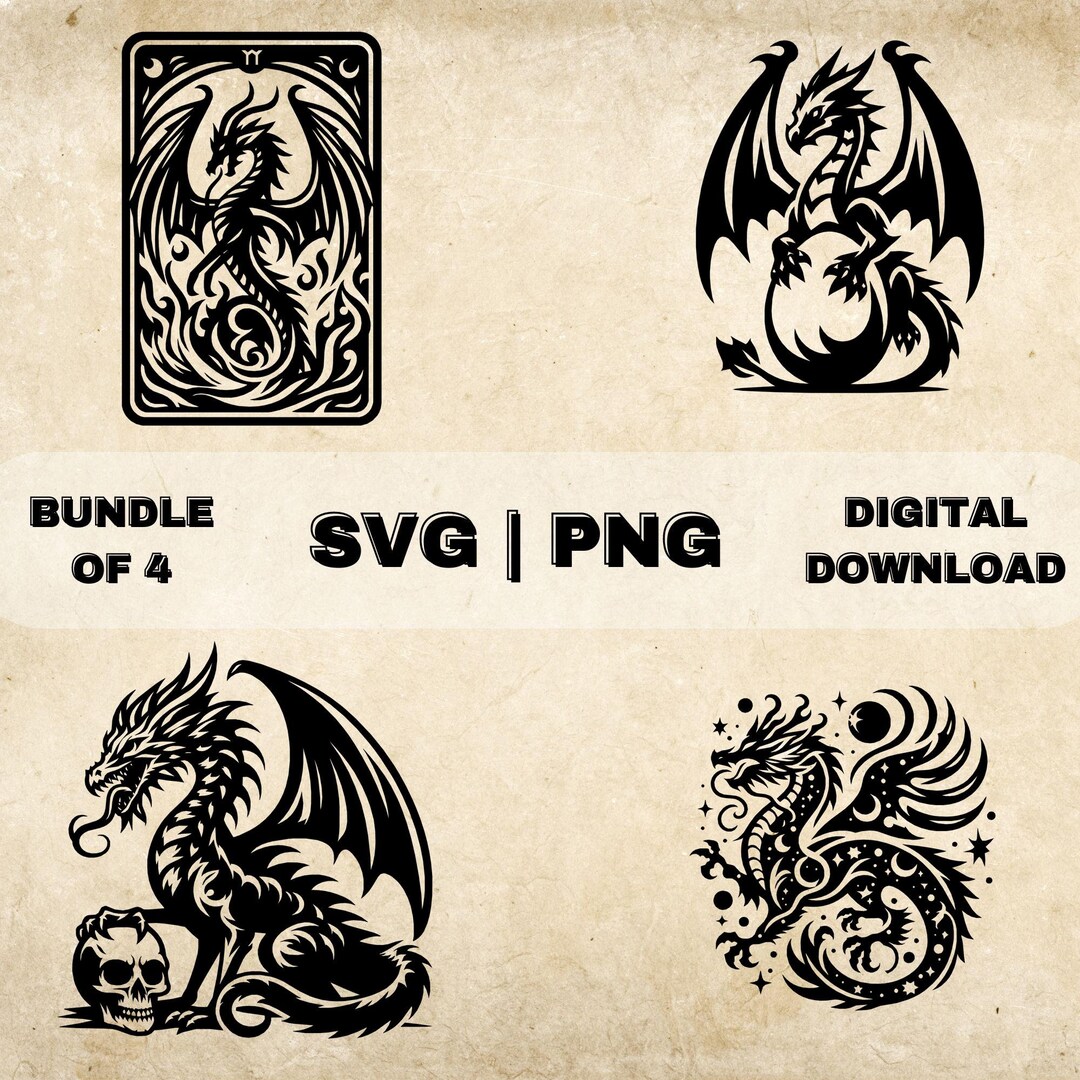 Dragon SVG Bundle, Dragons Clipart, Hand Drawn Wine Fantasy Themed ...