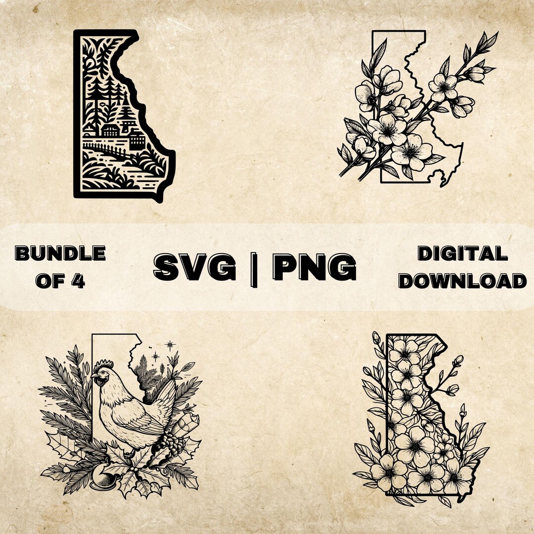 Delaware SVG Bundle, Delaware State Clipart, Peach, American Holly ...
