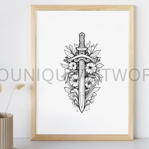 Floral Sword SVG Bundle, PNG, Sword Flower Clipart, Hand Drawn Swords ...
