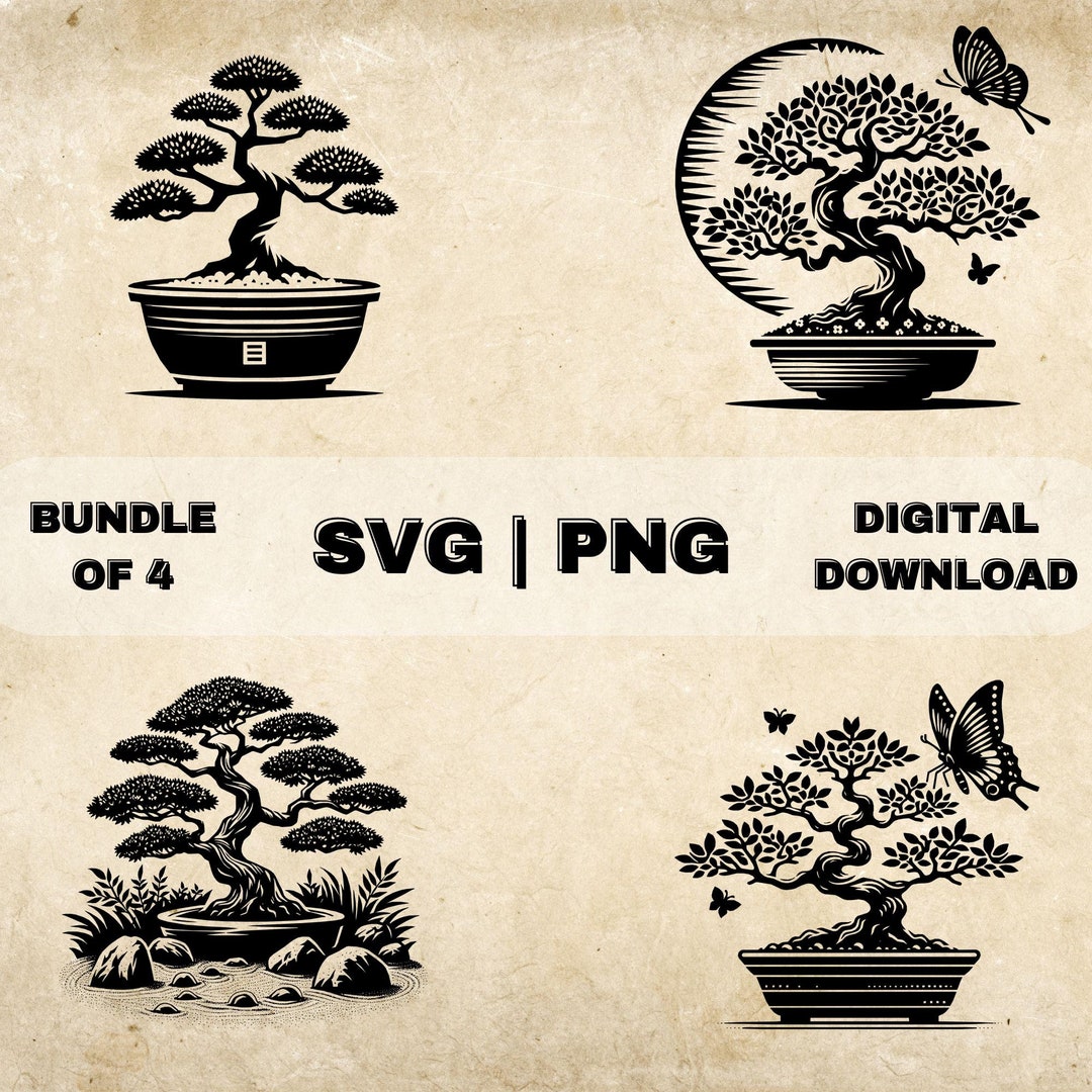 Bonsai Tree SVG Bundle, Bonsai Tree Clipart, Hand Drawn Bonsai Theme ...