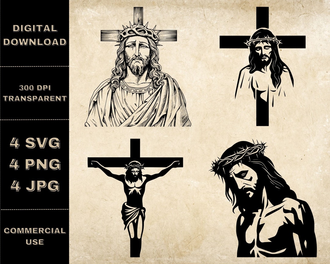 Jesus Cross SVG Bundle, PNG, Christian Clipart, Hand Drawn Jesus ...