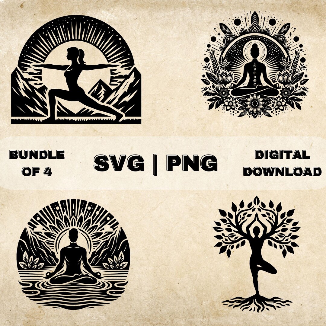 Yoga Pose SVG Bundle, Meditation Clipart, Hand Drawn Zen Theme Vector ...