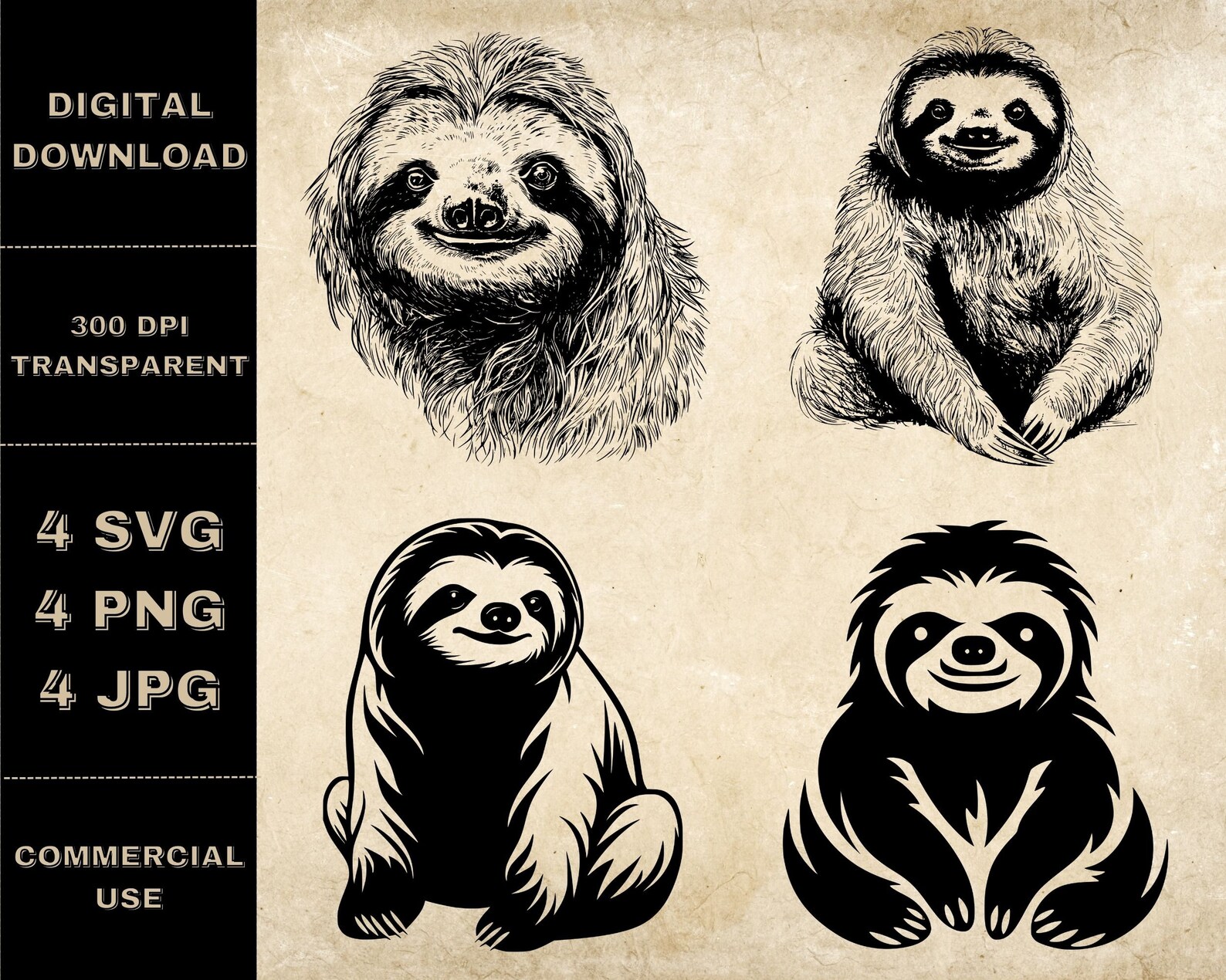 Sloth SVG Bundle PNG Sloth Clipart Hand Drawn Sloth Vector - Etsy