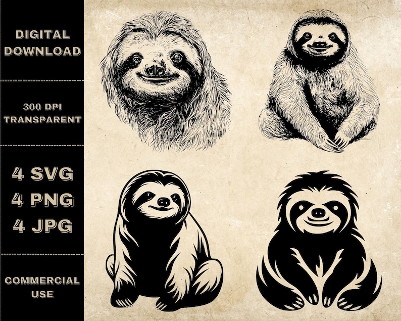 Sloth SVG Bundle PNG Sloth Clipart Hand Drawn Sloth Vector - Etsy