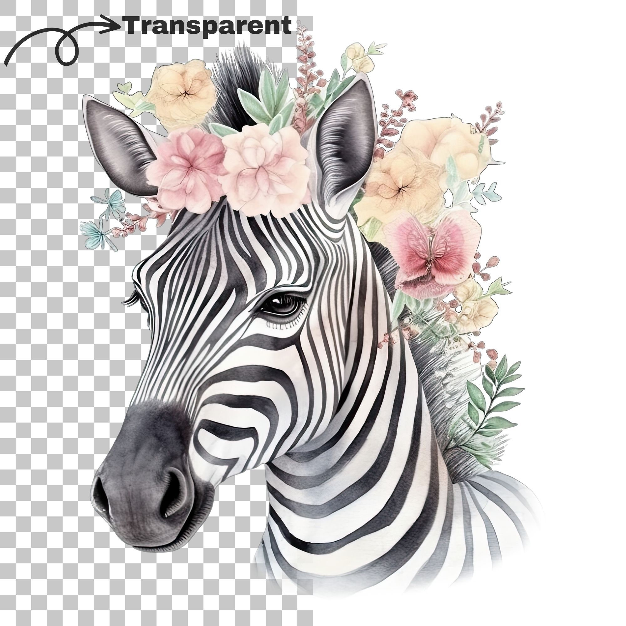 Floral Zebra Clipart, Zebras PNG Files for Sublimation, Zebra and ...