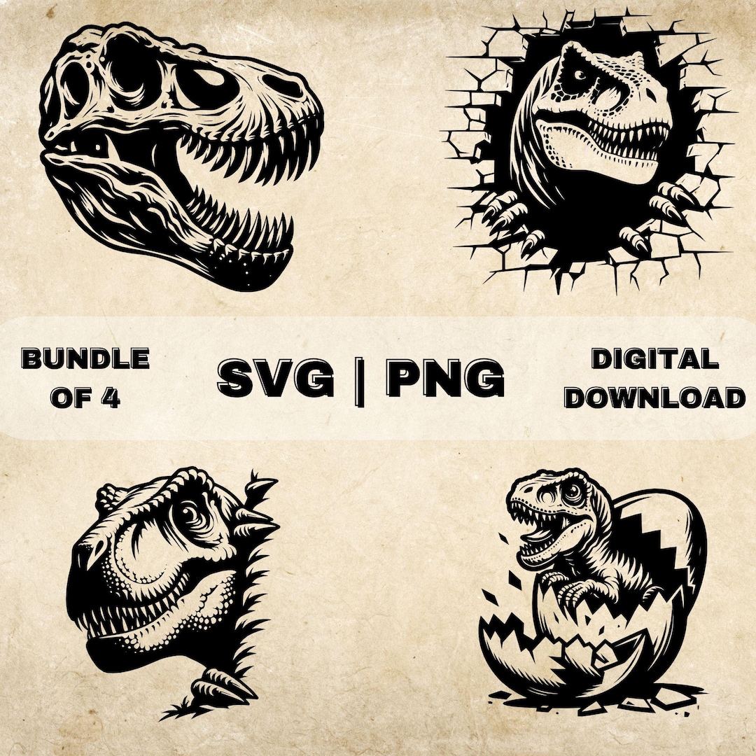 Trex SVG Bundle, T-rex Clipart, Hand Drawn Dinosaur Theme Vector ...