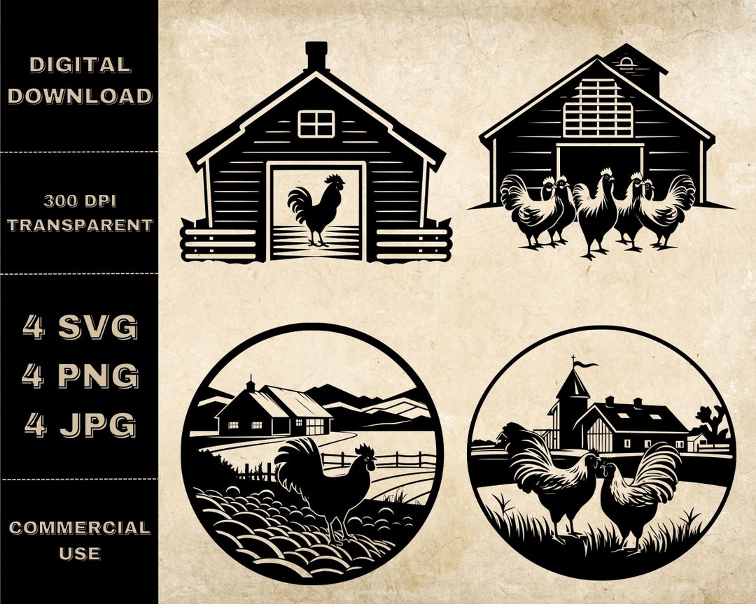 Chicken Farm SVG Bundle, PNG, Farm Animals Clipart, Hand Drawn Chicken ...