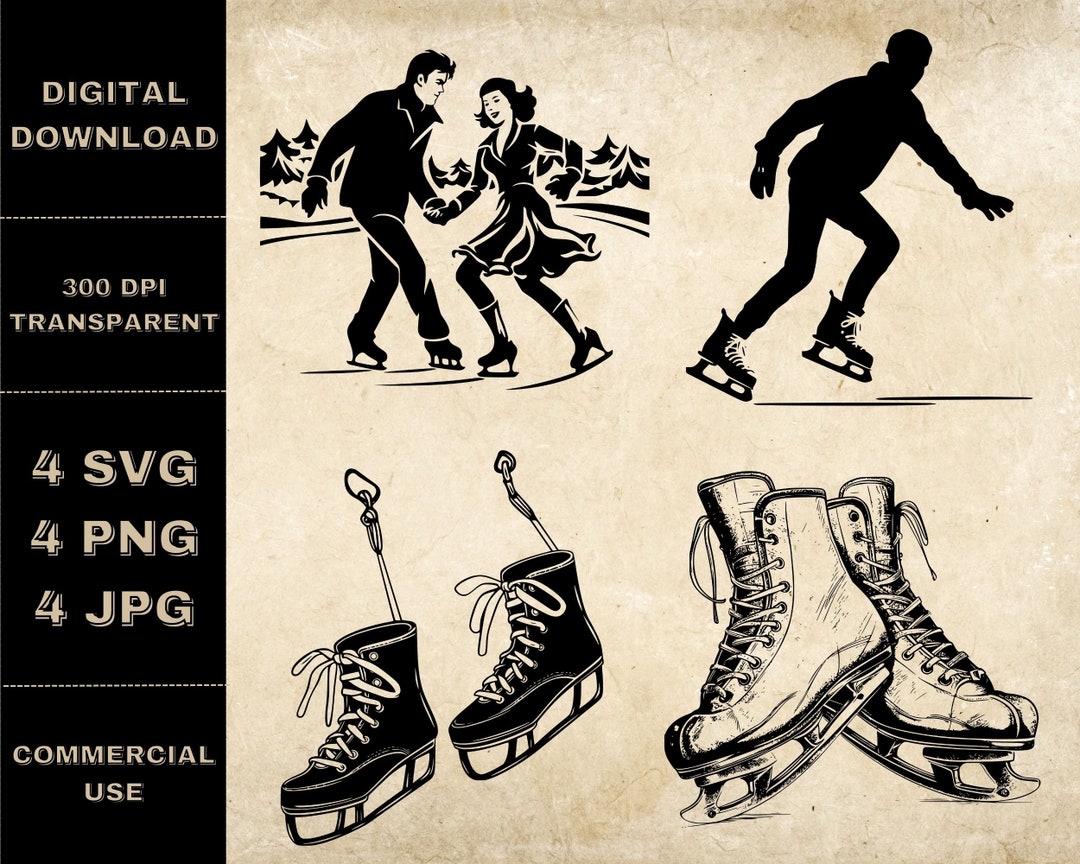 Ice Skating SVG Bundle, PNG, Ice Skates Clipart, Hand Drawn Ice Skating ...