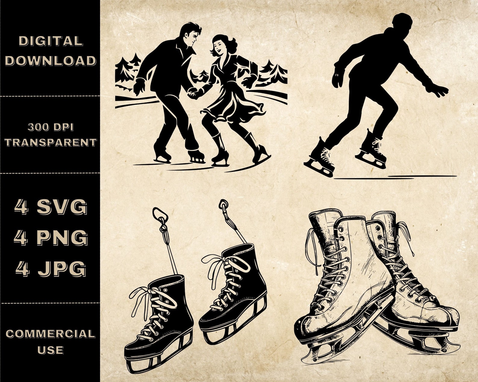 Ice Skating SVG Bundle PNG Ice Skates Clipart Hand Drawn - Etsy