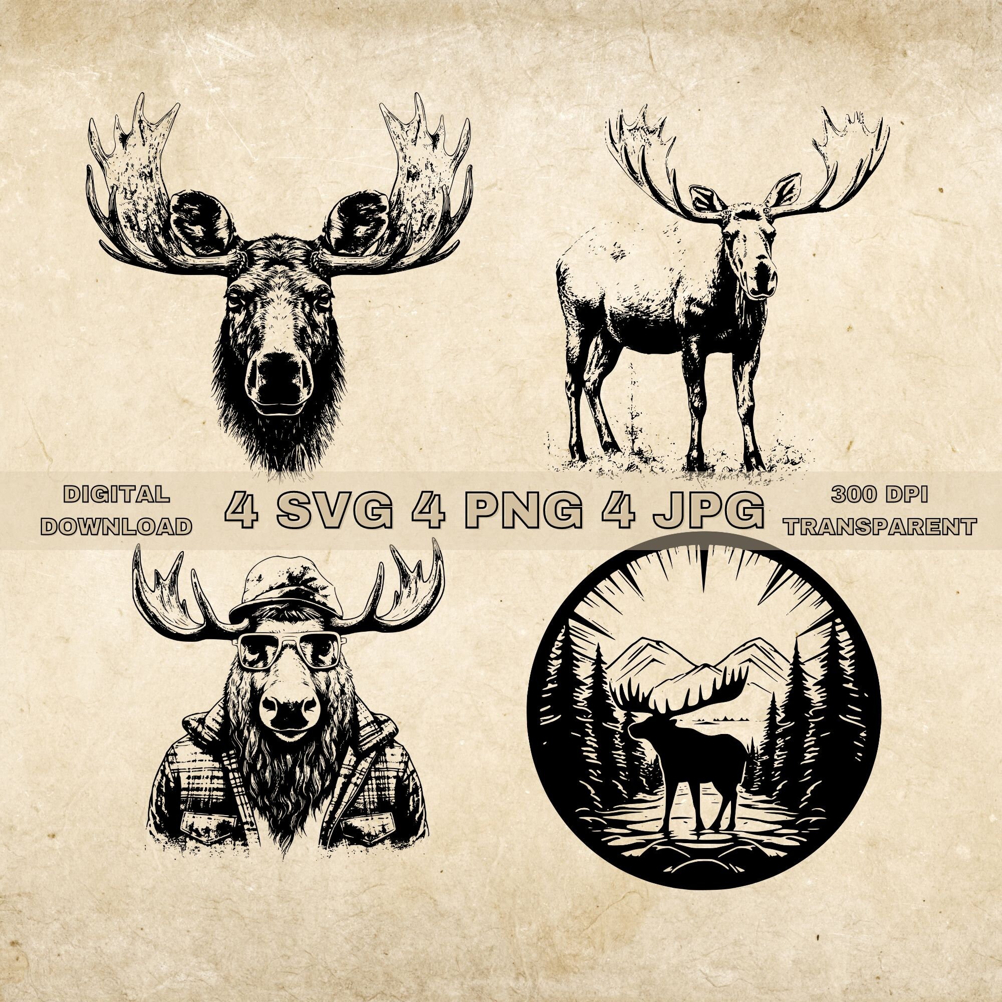 Moose SVG Bundle, PNG, Moose Clipart, Hand Drawn Moose Vector ...