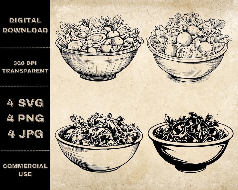 Salad SVG Bundle PNG Salad Bowl Clipart Hand Drawn Salad - Etsy