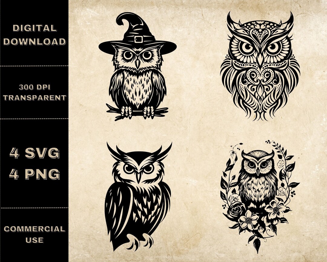 Owl SVG Bundle, PNG, Owl Clipart, Hand Drawn Owls Vector Illustration ...