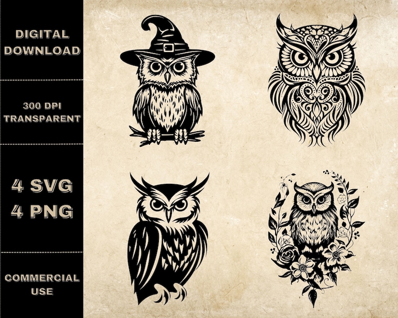 Owl SVG Bundle PNG Owl Clipart Hand Drawn Owls Vector - Etsy