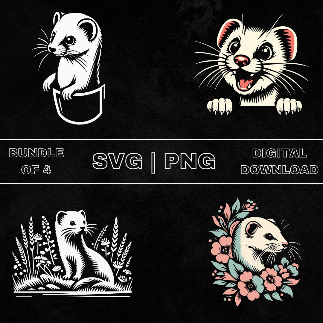 Weasel SVG Bundle, Cute Weasel Clipart, Hand Drawn Ferret Theme Vector ...