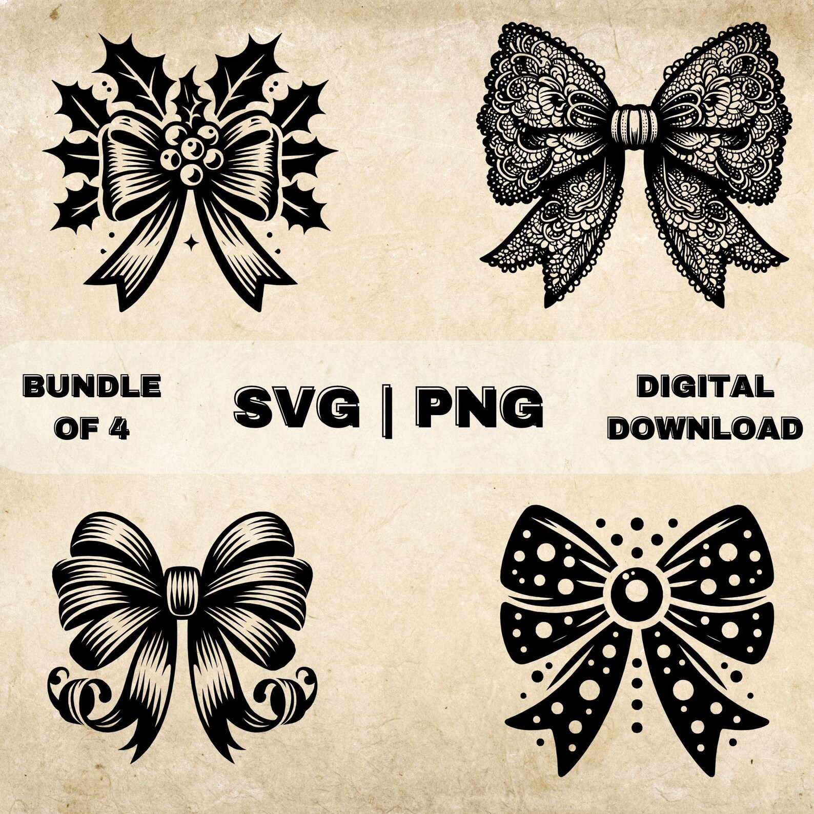 Polka Dot Bow SVG Bundle, Lace Bow Clipart, Hand Drawn Ribbon Bow Theme ...