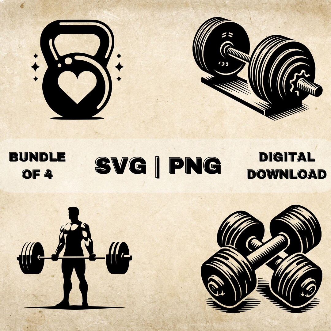 Gym Weight SVG Bundle, Weightlifting Clipart, Hand Drawn Gym Theme ...