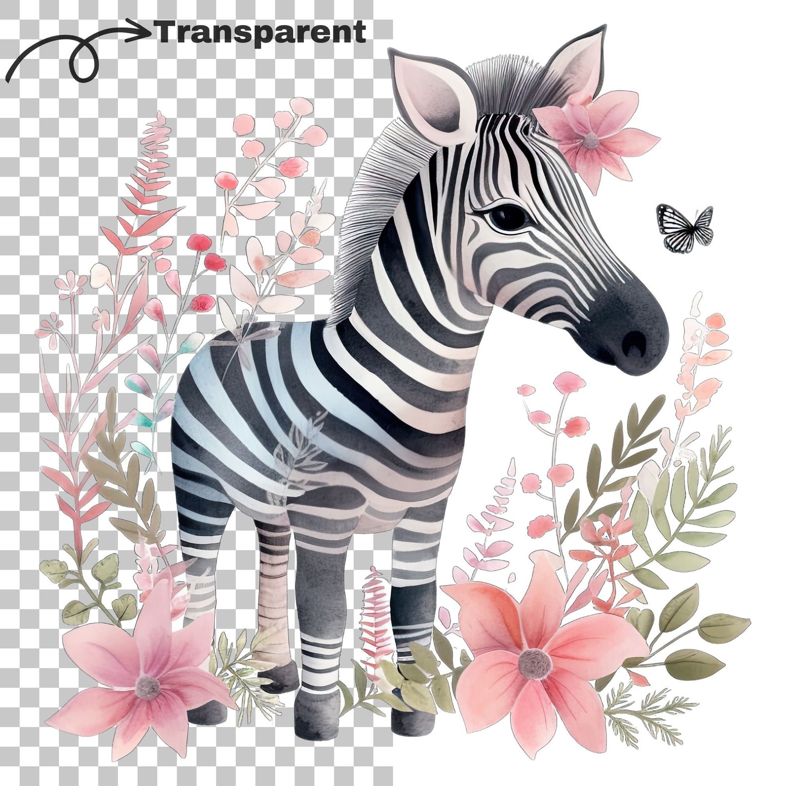 Floral Zebra Clipart, Zebras PNG Files for Sublimation, Zebra and ...