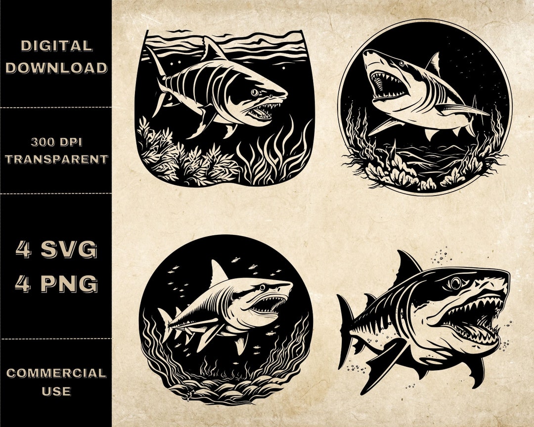 Shark SVG Bundle, PNG, Shark Clipart, Hand Drawn Sharks Vector ...