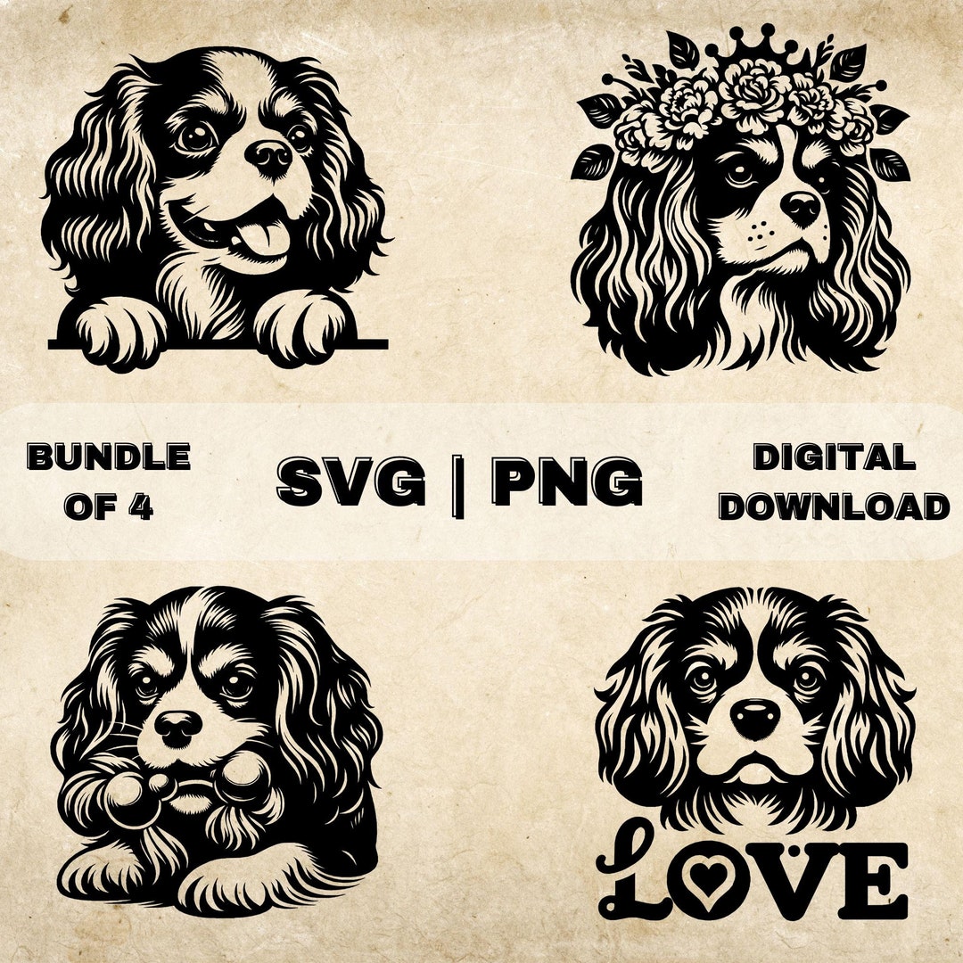 Cavalier King Charles Spaniel SVG Bundle, Cute Dog Clipart, Hand Drawn ...