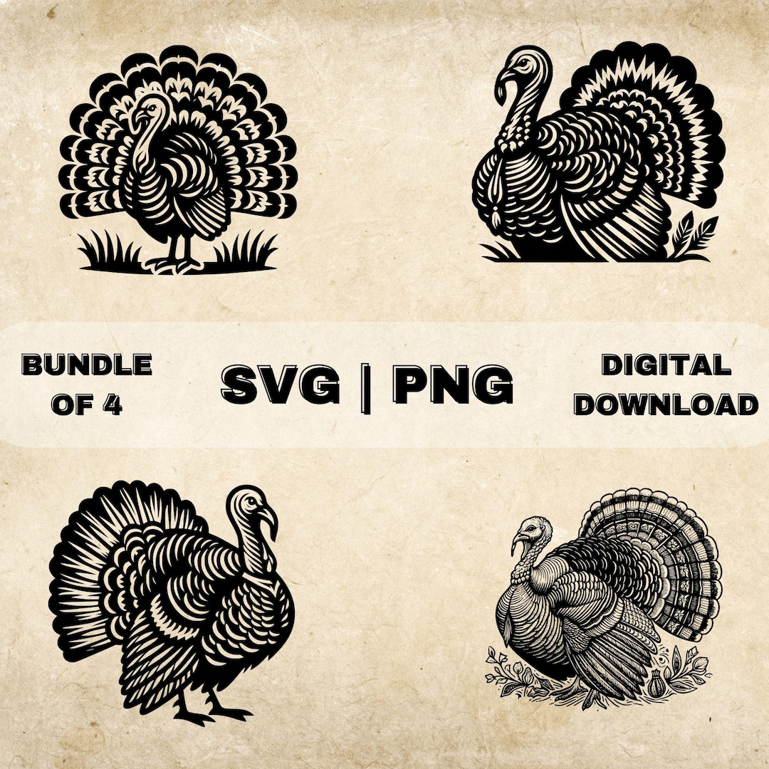 Wild Turkey SVG Bundle, Turkey Bird Clipart, Hand Drawn Thanksgiving ...