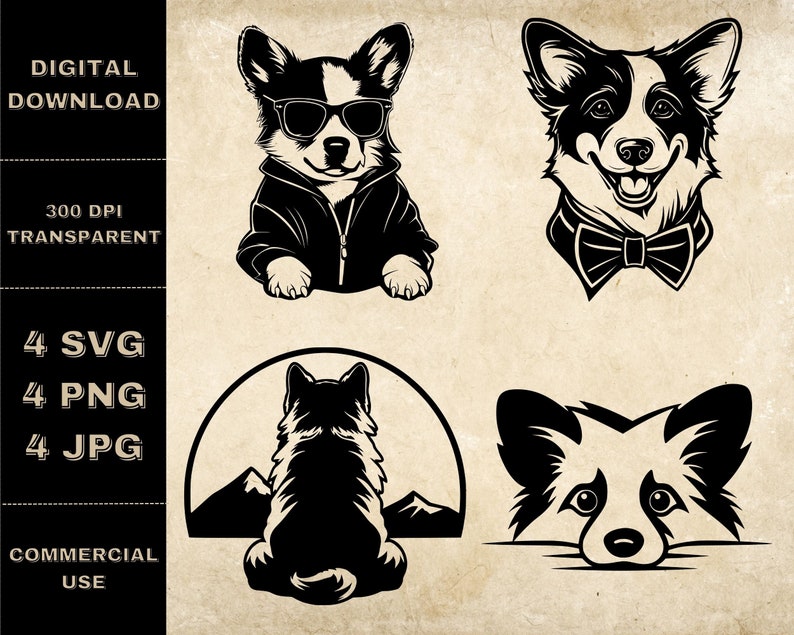 Corgi SVG Bundle PNG Cute Dogs Clipart Hand Drawn Peeking - Etsy