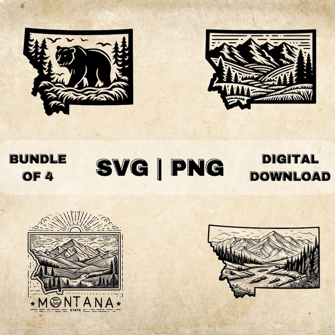 Montana State SVG Bundle, Montana Clipart, Hand Drawn Montana Landscape ...
