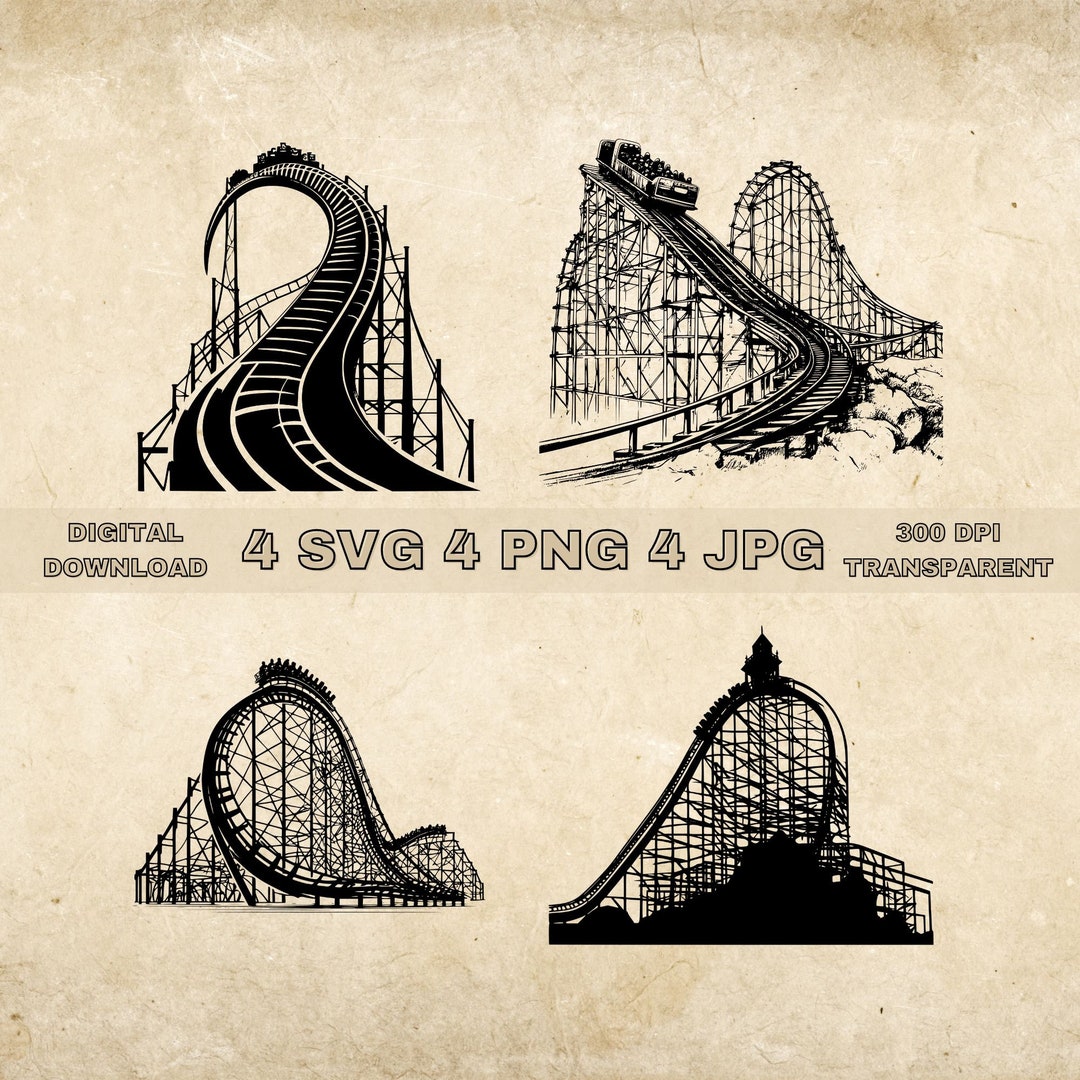 Roller Coaster SVG Bundle, PNG, Roller Coaster Clipart, Hand Drawn ...