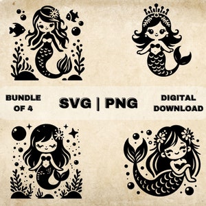 Cute Mermaid SVG Bundle, Mermaid Clipart, Hand Drawn Mermaids Theme ...