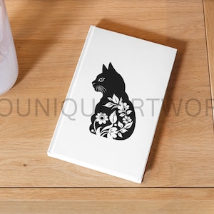 Floral Cat SVG Bundle, PNG, Cat and Flowers Clipart, Hand Drawn Flower ...