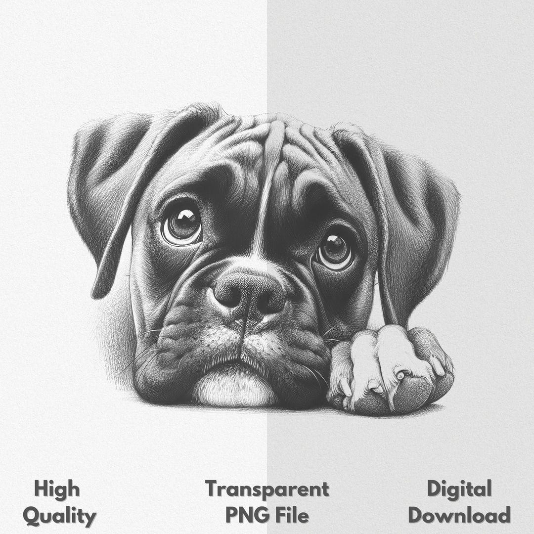 Boxer Dog Peeking PNG Sublimation File for Shirt & Mug Sketch Drawing ...