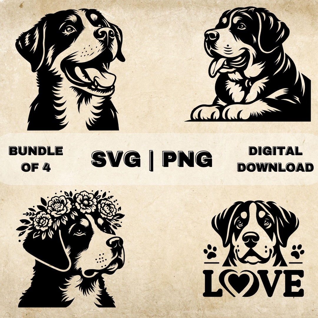 Greater Swiss Mountain Dog SVG Bundle, Dog Clipart, Hand Drawn Dogs ...