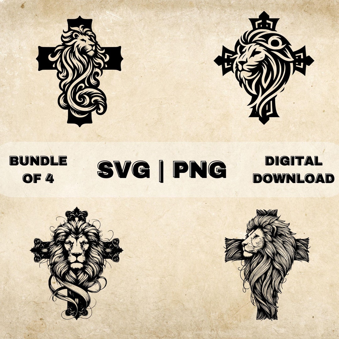 Lion Cross SVG Bundle, Christian Faith Clipart, Hand Drawn Jesus Lion ...