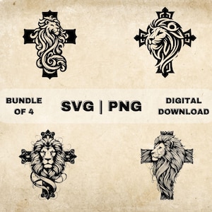 Lion Cross SVG Bundle, Christian Faith Clipart, Hand Drawn Jesus Lion ...