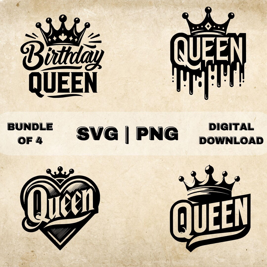 Queen With Crown SVG Bundle, Birthday Queen Clipart, Hand Drawn ...