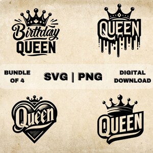 Queen With Crown SVG Bundle, Birthday Queen Clipart, Hand Drawn ...