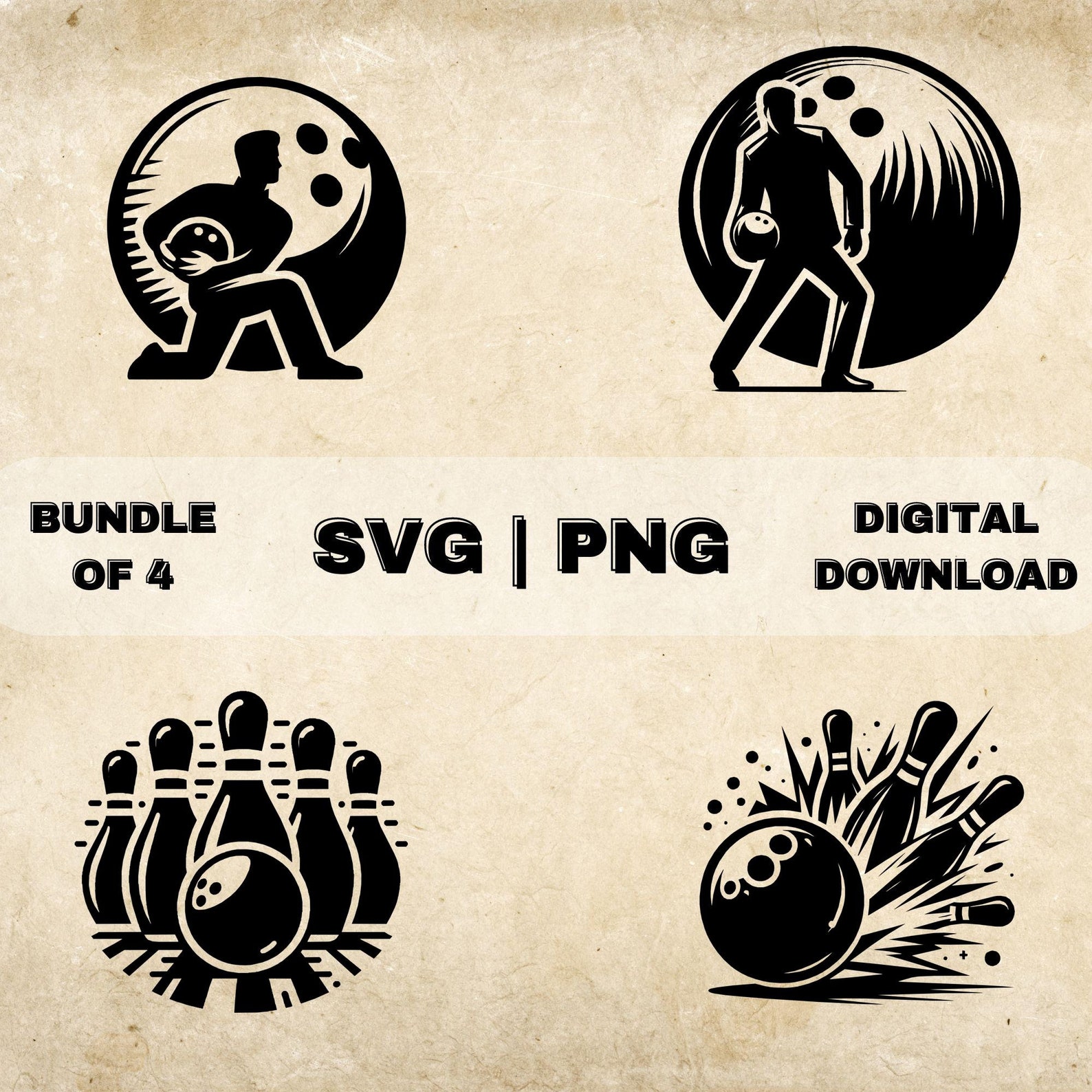 Bowling SVG Bundle, Bowler Clipart, Hand Drawn Bowling Theme Vector ...