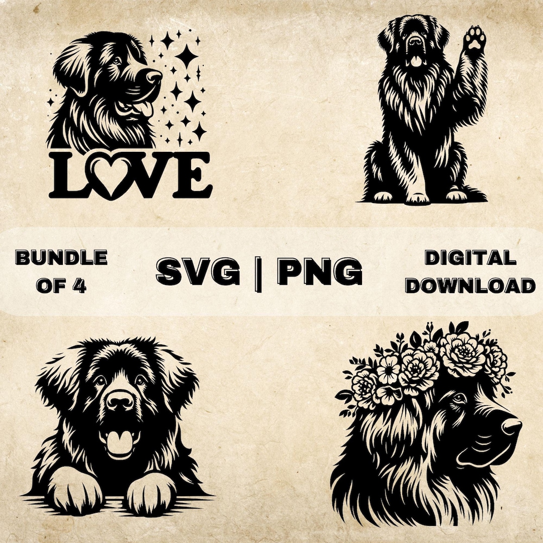 Leonberger SVG Bundle, Leonberger Clipart, Hand Drawn Dog Theme Vector ...