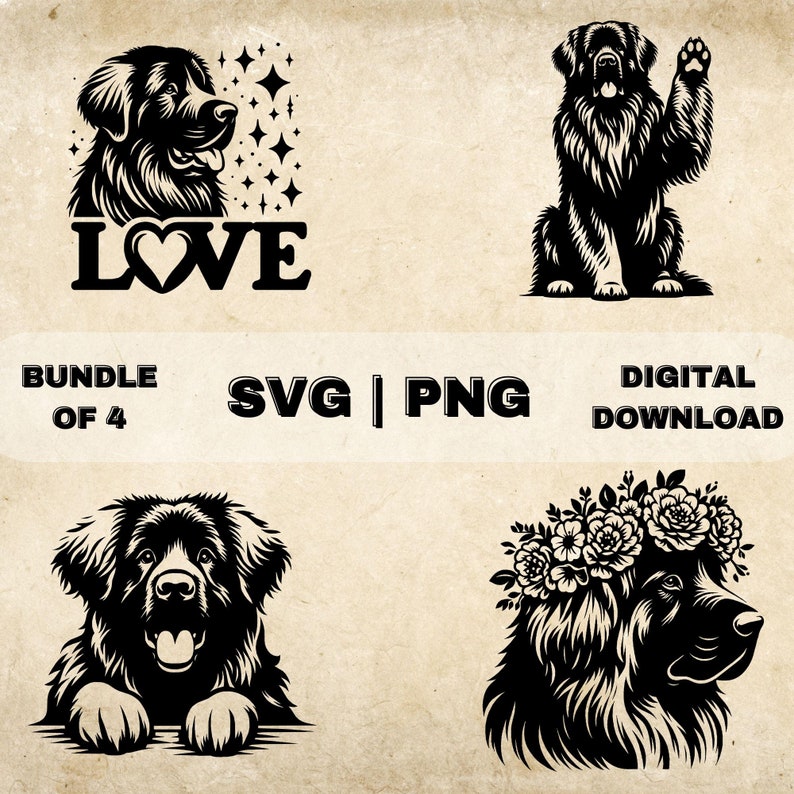 Leonberger SVG Bundle, Leonberger Clipart, Hand Drawn Dog Theme Vector ...