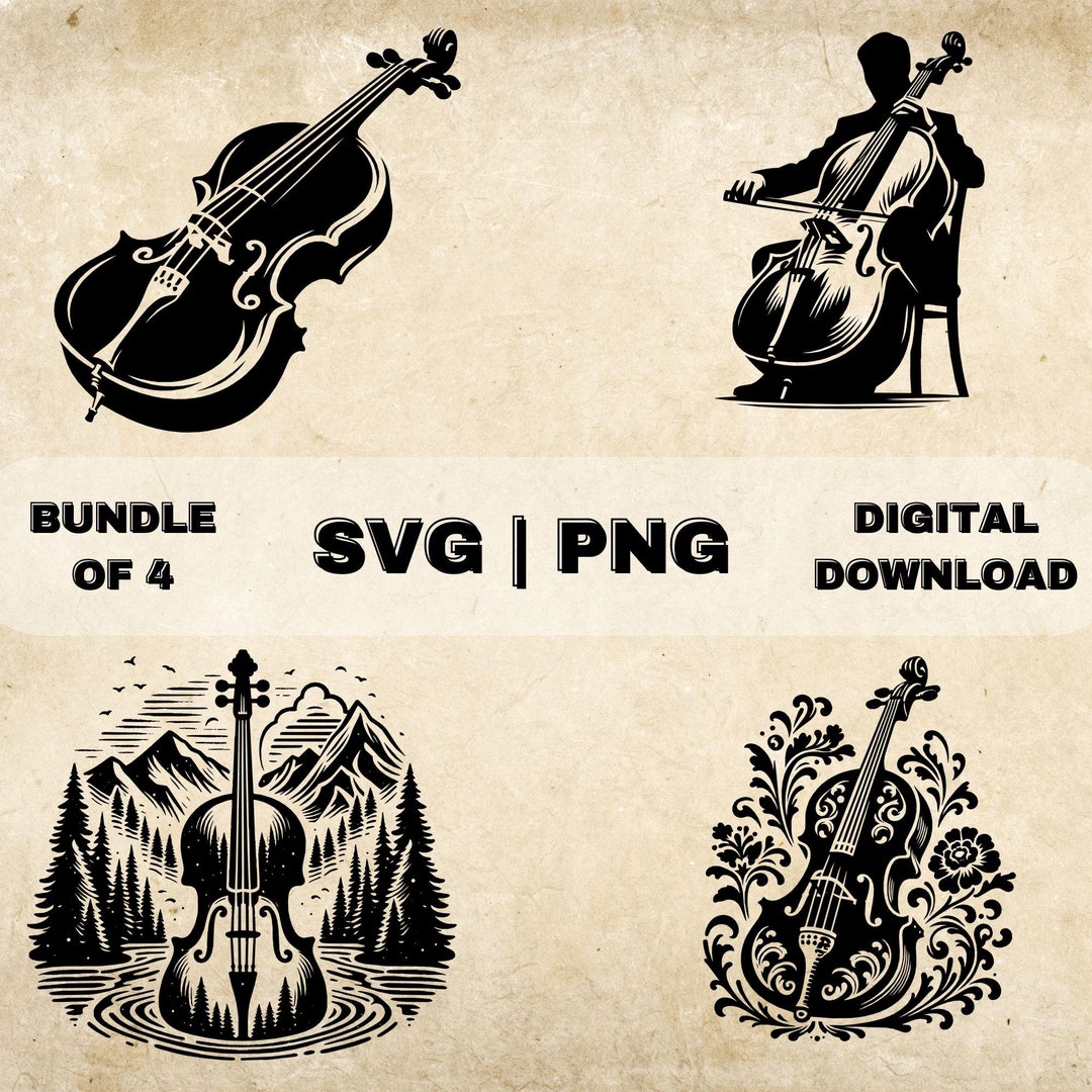 Cello SVG Bundle, Cellist Clipart, Hand Drawn Music Theme Vector ...