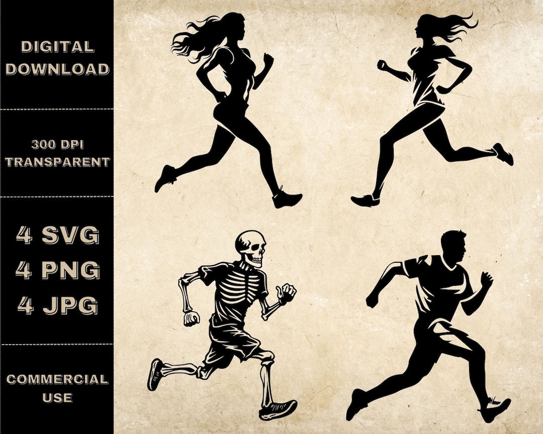 Running SVG Bundle, PNG, Women and Men Running Clipart, Hand Drawn ...