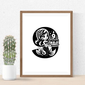 Mermaid 9th Birthday SVG Bundle, Ninth Birthday Clipart, Hand Drawn ...