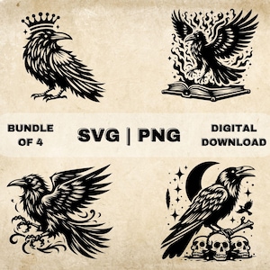 Raven SVG Bundle, Ravens Clipart, Hand Drawn Dark Theme Vector ...