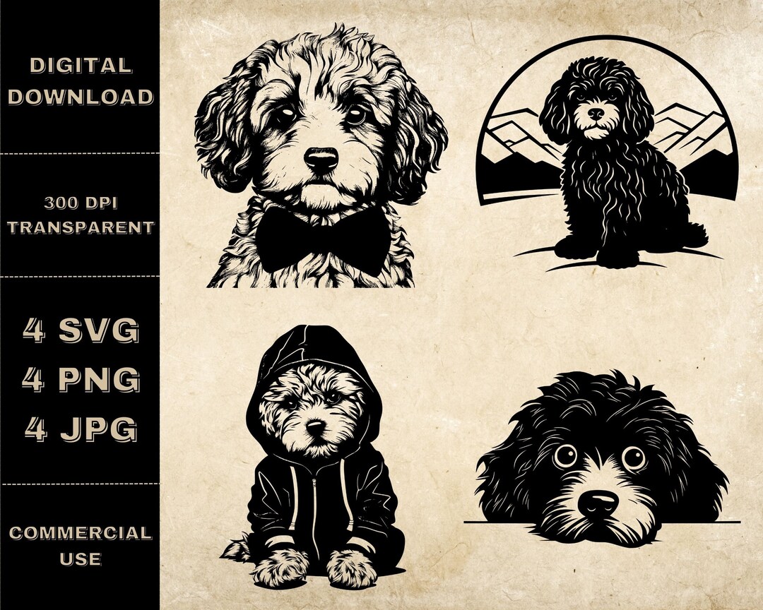 Cavapoo SVG Bundle, PNG, Cute Dog Clipart, Hand Drawn Peeking Dog ...