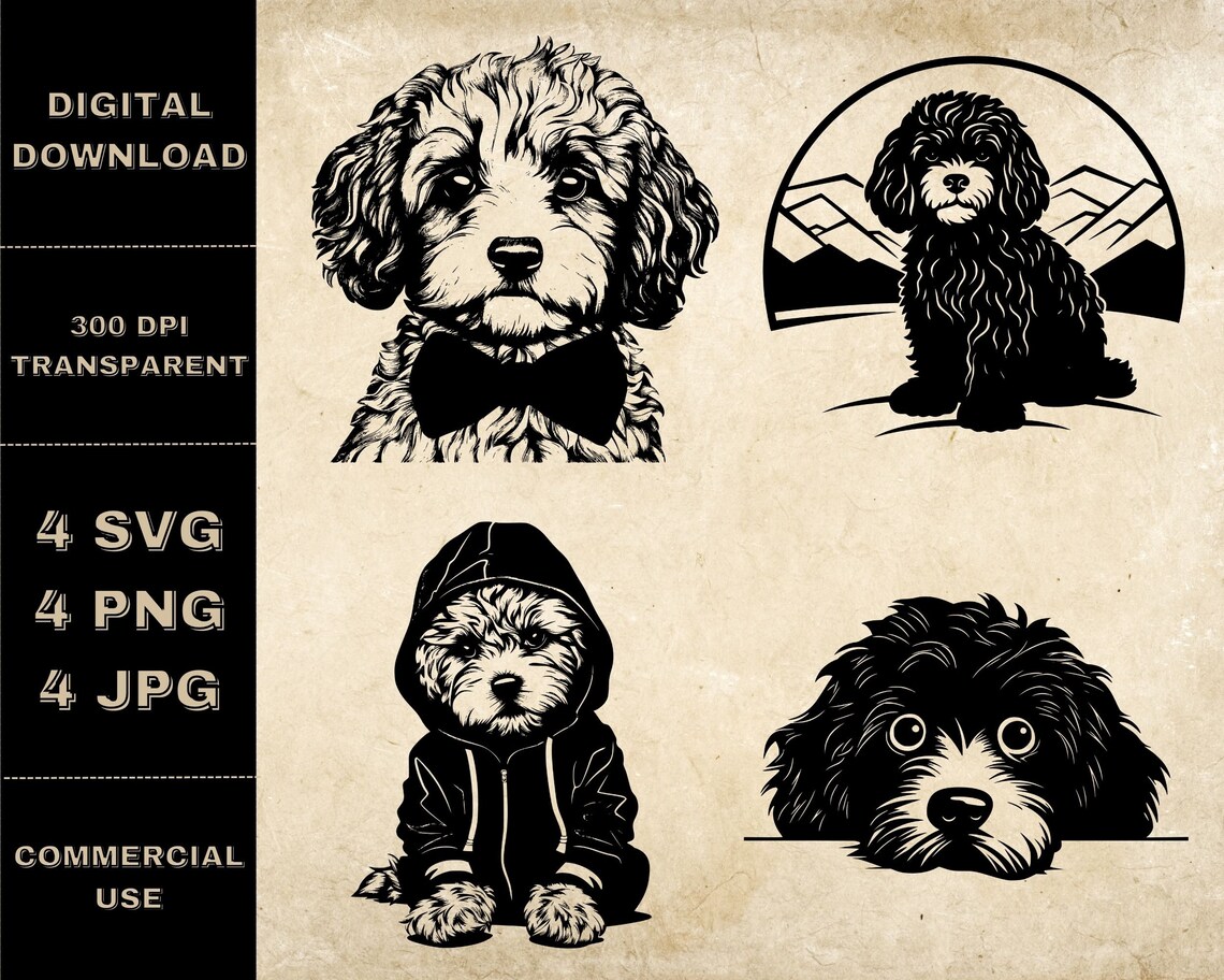 Cavapoo SVG Bundle PNG Cute Dog Clipart Hand Drawn Peeking - Etsy