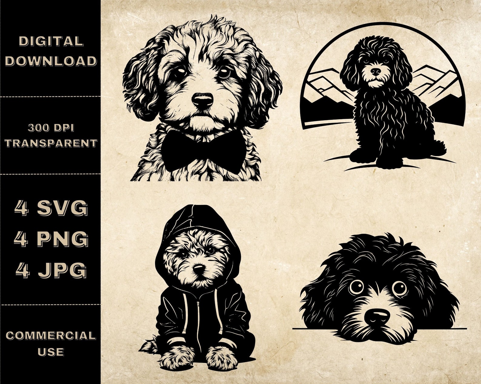 Cavapoo SVG Bundle PNG Cute Dog Clipart Hand Drawn Peeking - Etsy